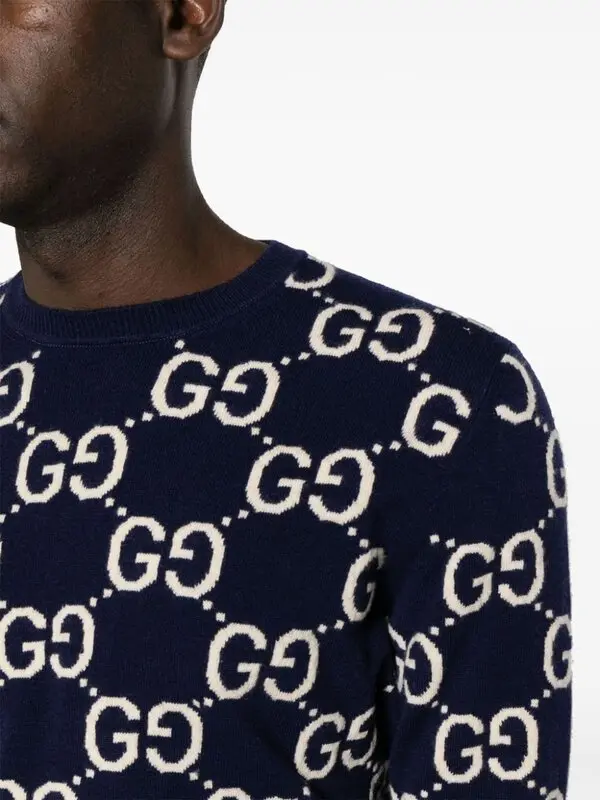 Gucci Gg-Jacquard Wool Jumper - Blue | Editorialist