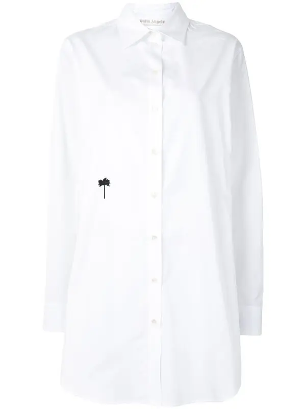 Palm Angels Palm-tree Motif Long-line Shirt - White Black