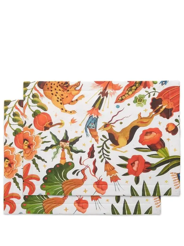 La DoubleJ Jungle Book Set Of Two Table Mats - White