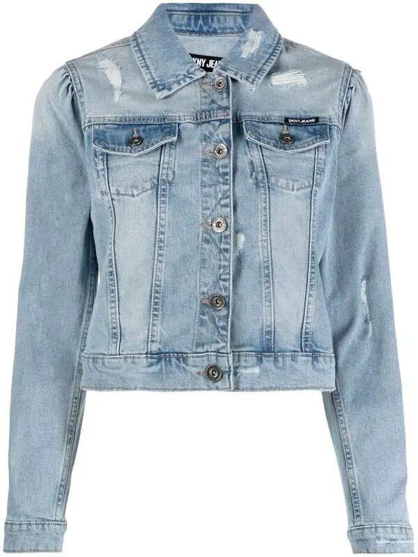 Dkny Ripped Denim Cropped Jacket