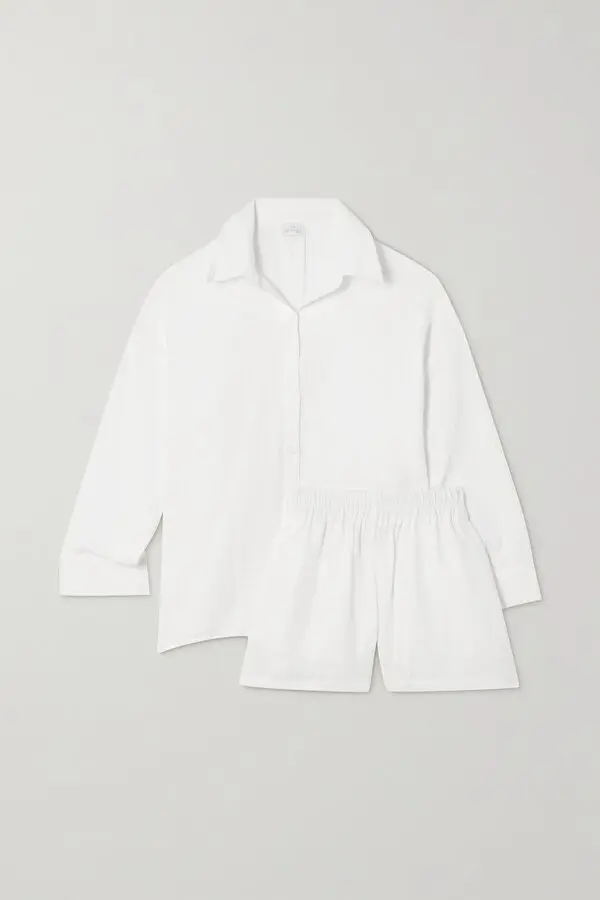 Pour Les Femmes Net Sustain Angel Crinkled Cotton-gauze Pajama Set