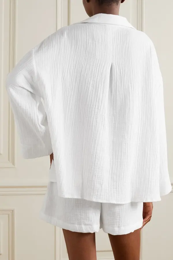 Pour Les Femmes Net Sustain Angel Crinkled Cotton-gauze Pajama Set