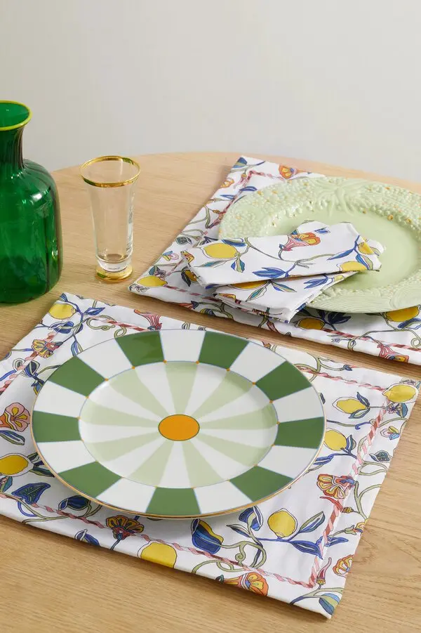La DoubleJ Set Of Two Printed Linen Placemats - White