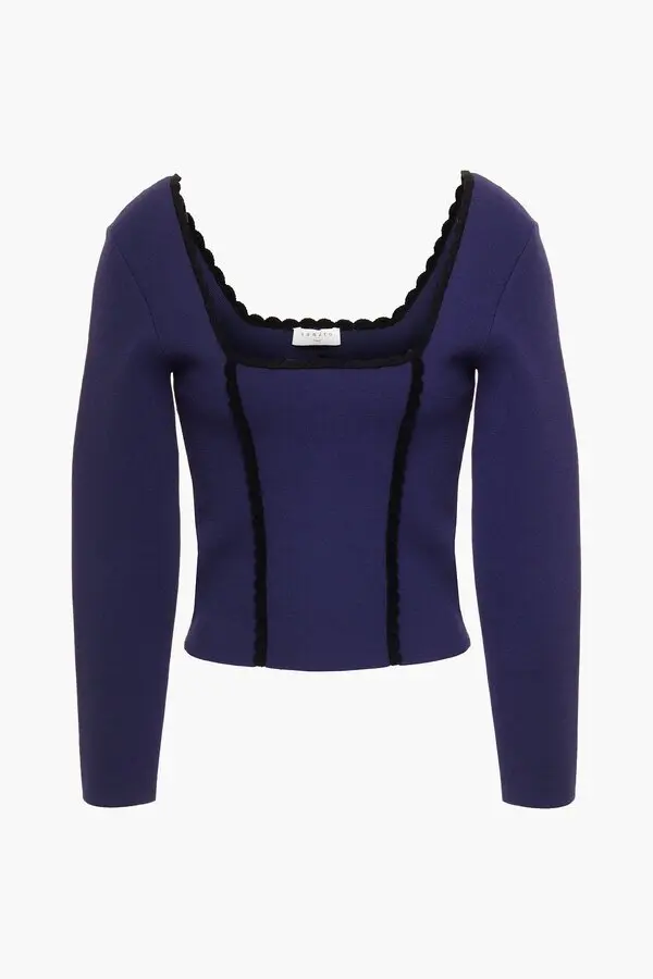 Sandro Velvet-trimmed Ponte Top - Navy