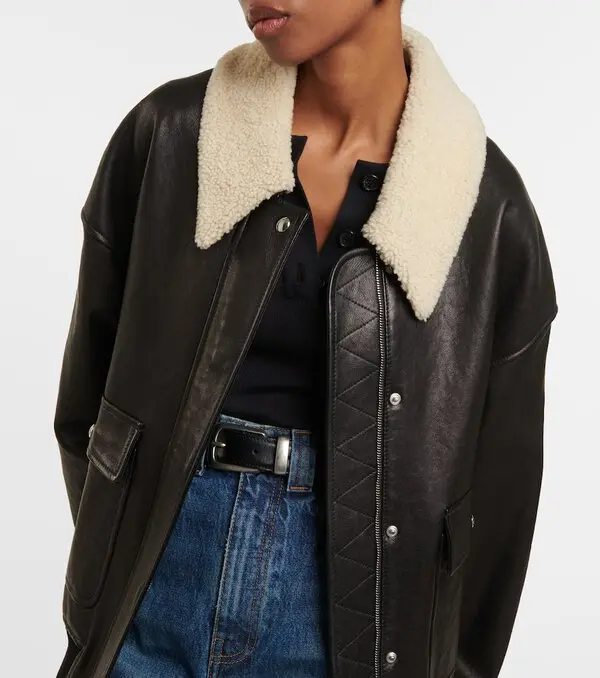 Khaite Shearling-trimmed Leather Jacket - Black