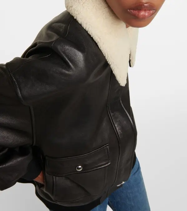 Khaite Shearling-trimmed Leather Jacket - Black