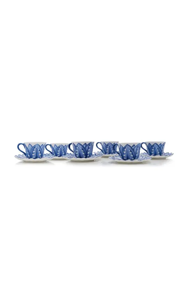 MODA DOMUS Set-of-six Lily Of The Valley Ceramic Breakfast Cup And Saucer - Blue
