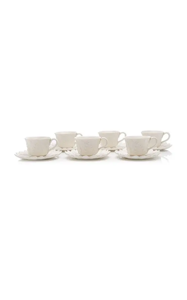MODA DOMUS Set-of-six Lily Of The Valley Ceramic Breakfast Cup And Saucer - White