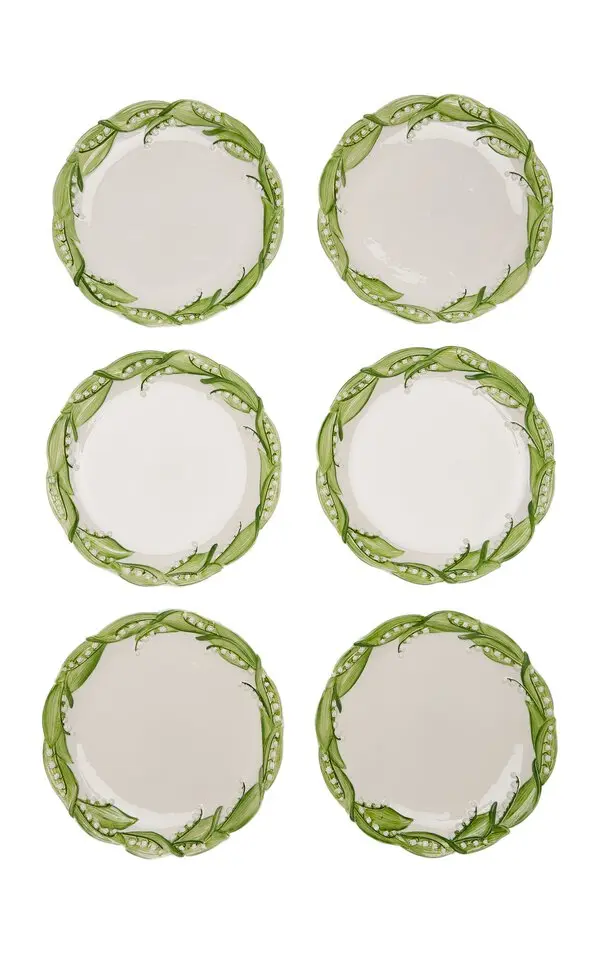 MODA DOMUS Set-of-six Lily Of The Valley Ceramic Salad Plates - Green