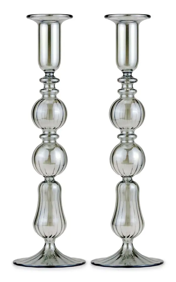 MODA DOMUS Set-of-two Tall Glass Candle Sticks - Grey