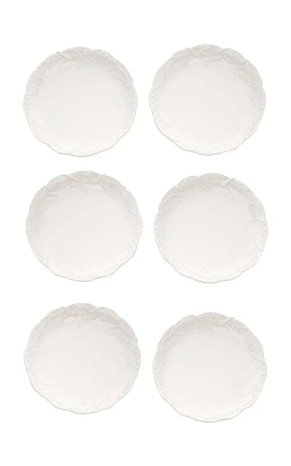 MODA DOMUS Set Of 6 Lily Of The Valley Ceramic Dinner Plates - White