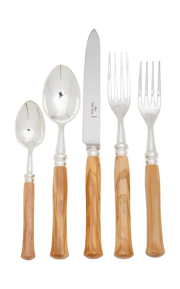 ALAIN SAINT-JOANIS Riviera Olivewood Silver-plated Five-piece Silverware Set - Brown