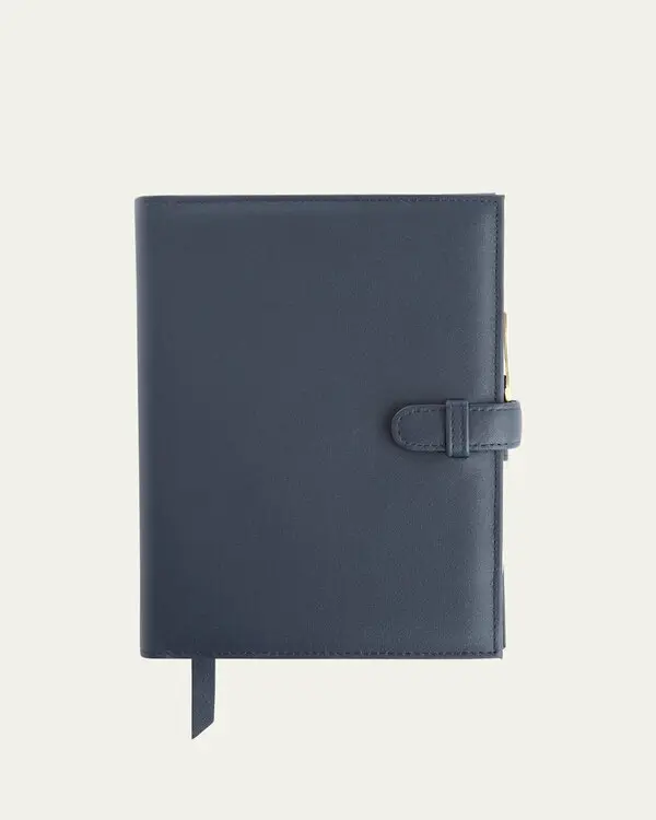 ROYCE NEW YORK Monogrammed Executive Weekly Leather Calendar Planner, Personalized - Navy Blue