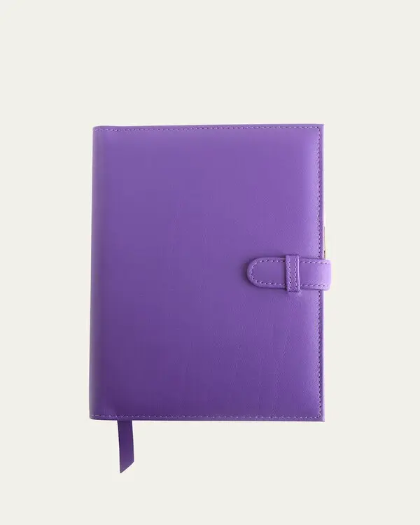 ROYCE NEW YORK Monogrammed Executive Weekly Leather Calendar Planner, Personalized - Purple