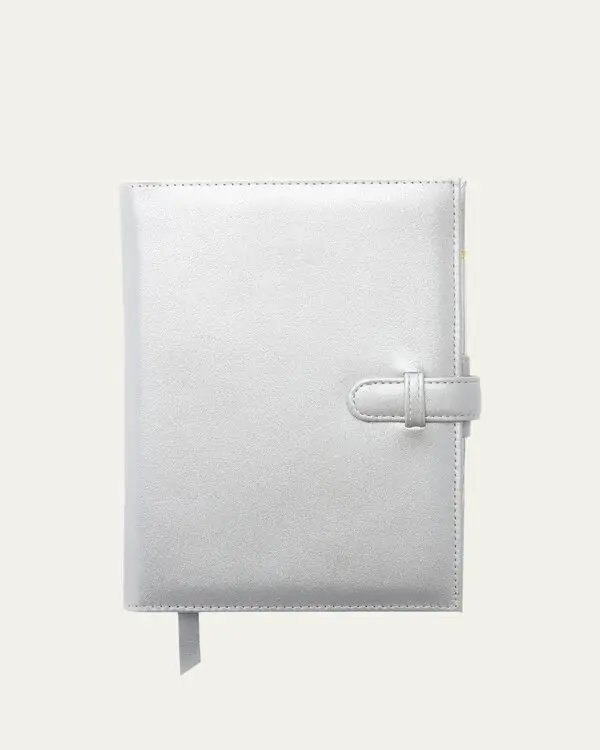 ROYCE NEW YORK Monogrammed Executive Weekly Leather Calendar Planner, Personalized - Silver