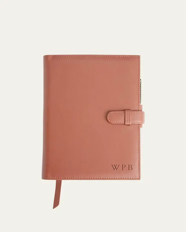 ROYCE NEW YORK Monogrammed Executive Weekly Leather Calendar Planner, Personalized - Tan