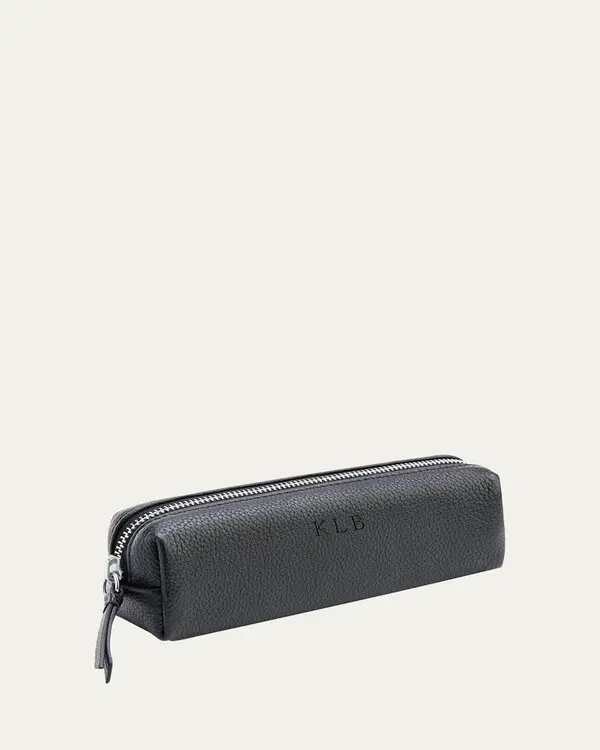 ROYCE NEW YORK Pebbled Leather Pencil Case, Personalized - Black