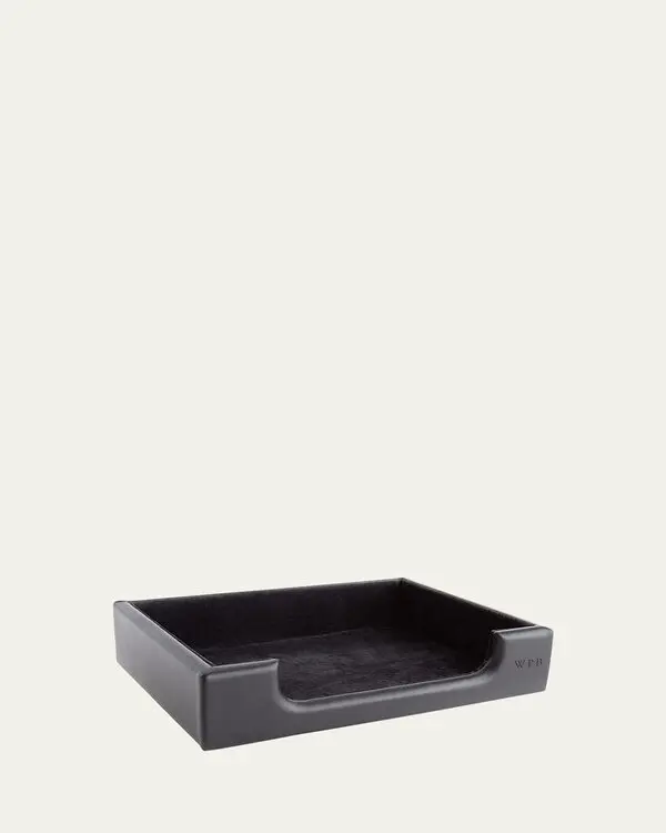 ROYCE NEW YORK Personalized Leather Note Desk Tray - Black