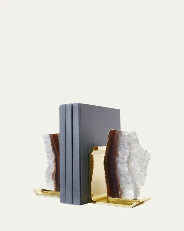 ANNA NEW YORK Fim Bookends, Agate Druze & Gold Set Of 2