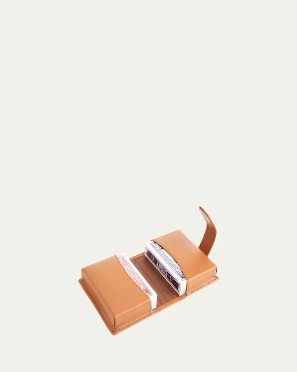 ROYCE NEW YORK Personalized Leather Playing Card Set Holder - Tan