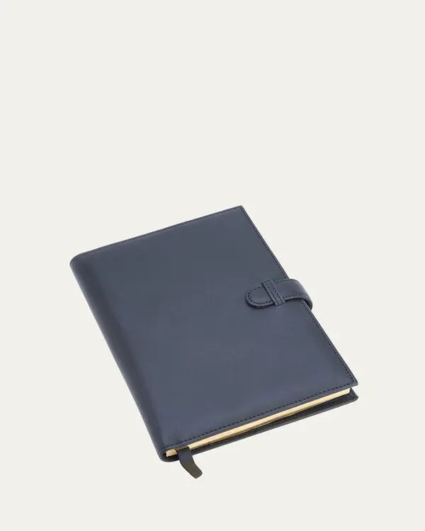 ROYCE NEW YORK Monogrammed Leather Executive Journal With Rollerball Pen, Personalized - Black