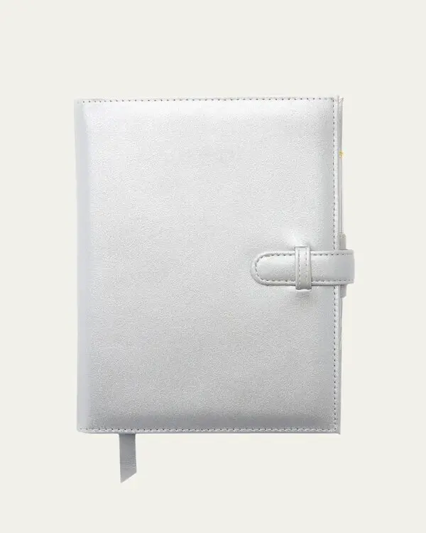 ROYCE NEW YORK Monogrammed Leather Executive Journal With Rollerball Pen, Personalized - Silver