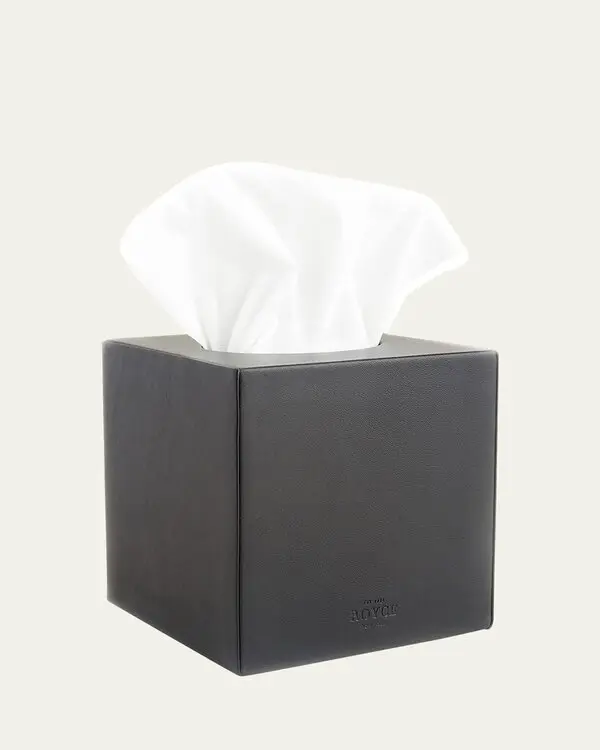 ROYCE NEW YORK Personalized Leather Tissue Box Cover - Black