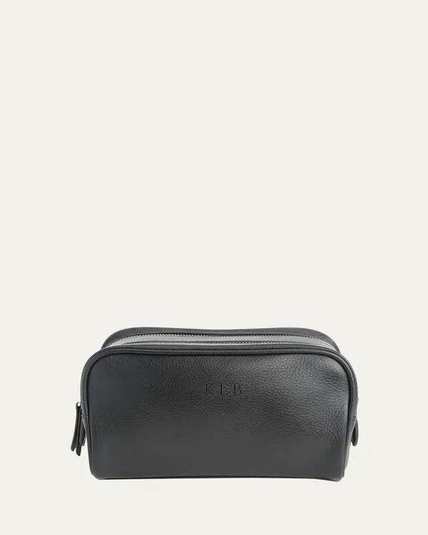 ROYCE NEW YORK Monogrammed Double Zip Leather Toiletry Bag, Personalized - Black