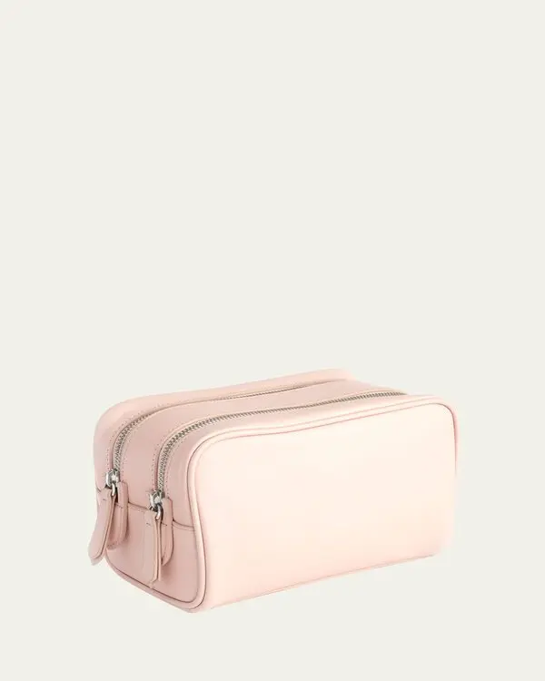 ROYCE NEW YORK Monogrammed Double Zip Leather Toiletry Bag, Personalized - Blush Pink