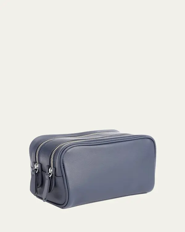 ROYCE NEW YORK Monogrammed Double Zip Leather Toiletry Bag, Personalized - Navy Navy Blue