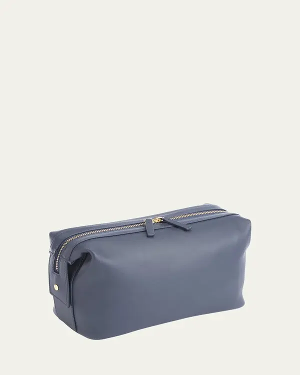 ROYCE NEW YORK Monogrammed Large Leather Toiletry Bag, Personalized - Navy Blue