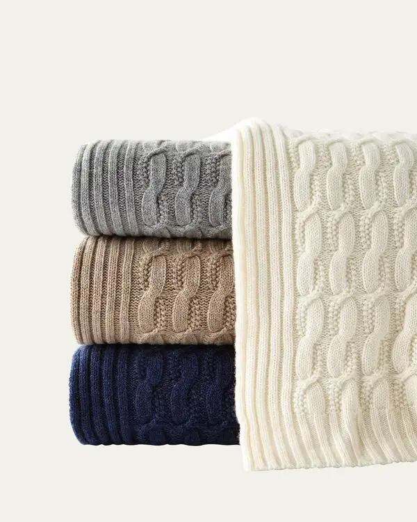 Sofia Cashmere Seed-stitch Cable Throw - Gray