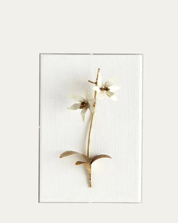 TOMMY MITCHELL Original Gilded Orchid On White Linen - Gold
