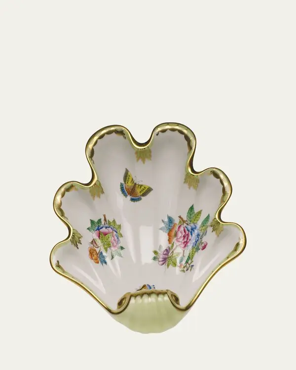 HEREND Queen Victoria Green Large Shell Dish