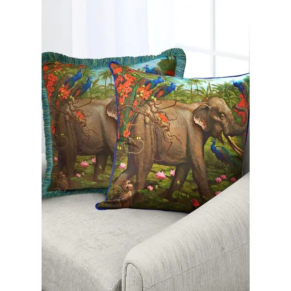 YANA MOVCHAN Jungle Of Happiness Silk Pillow