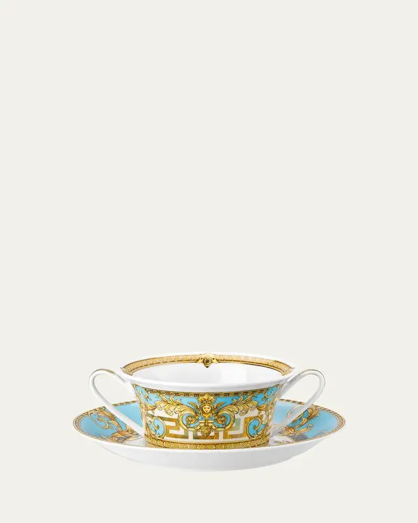 Versace Grey Prestige Gala Cream Soup Cup & Saucer - Bleu