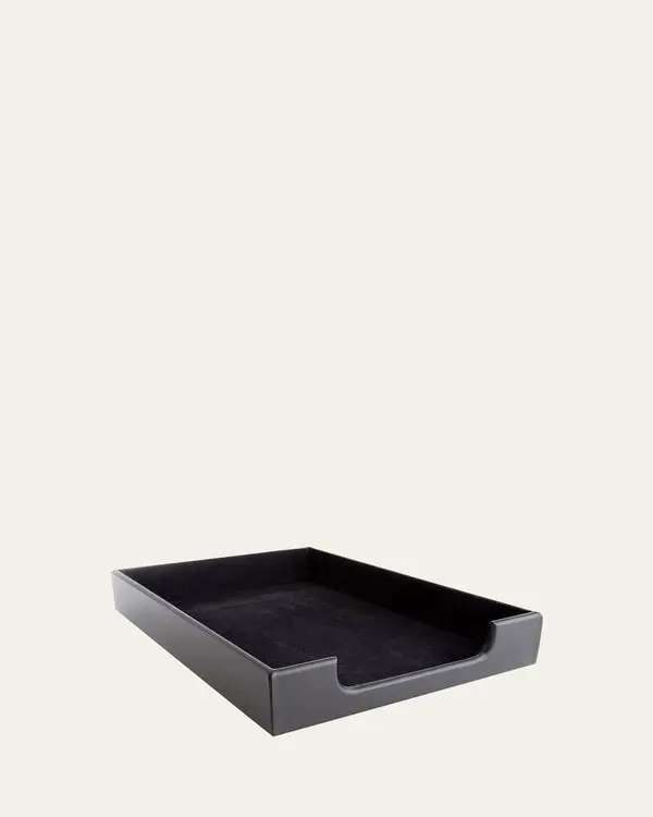 ROYCE NEW YORK Personalized Leather Letter Desk Tray - Black