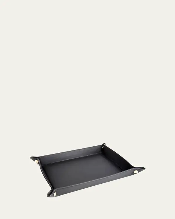 ROYCE NEW YORK Monogrammed Large Catchall Leather Valet Tray, Personalized - Black
