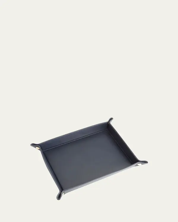 ROYCE NEW YORK Monogrammed Large Catchall Leather Valet Tray, Personalized - Navy Blue