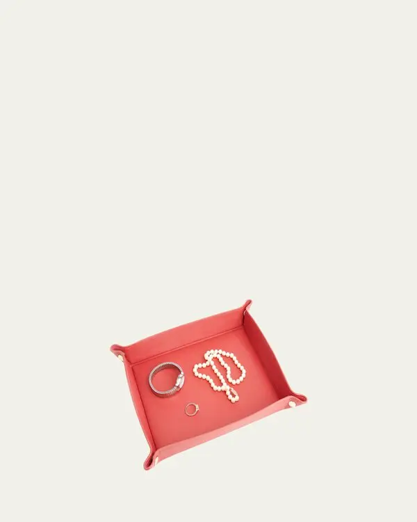 ROYCE NEW YORK Monogrammed Large Catchall Leather Valet Tray, Personalized - Red