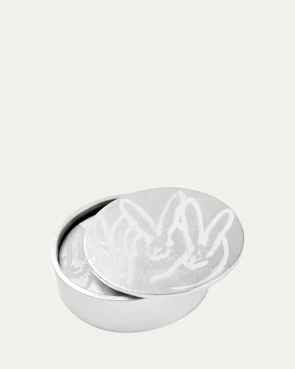 HUNT SLONEM Silver Leaf Bunny Coaster Box 4 Coasters