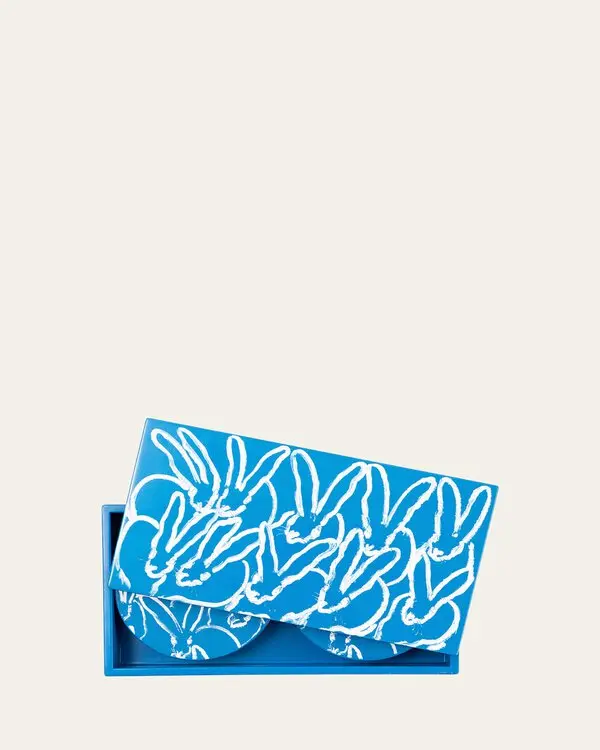 HUNT SLONEM Blue Bunny Lacquer Coaster Box Set 6 Coasters - Multi