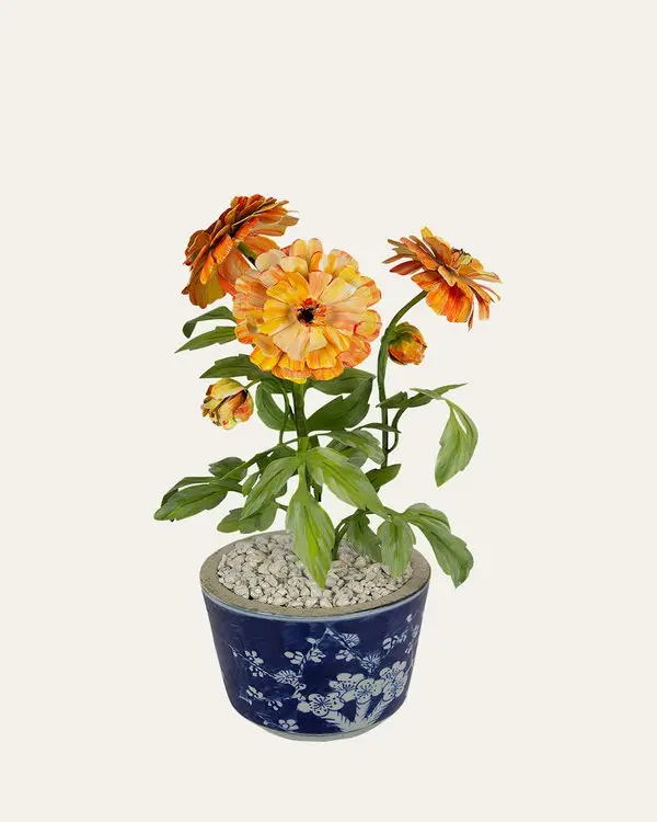 TOMMY MITCHELL Marigold October Birth Flower In Ceramic Pot - Orange