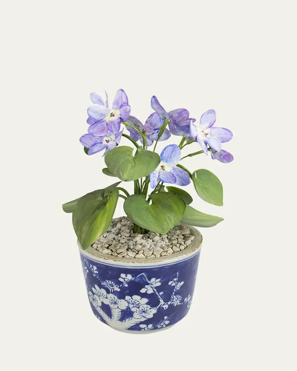 TOMMY MITCHELL Violet February Birth Flower In Ceramic Pot - Blue/white