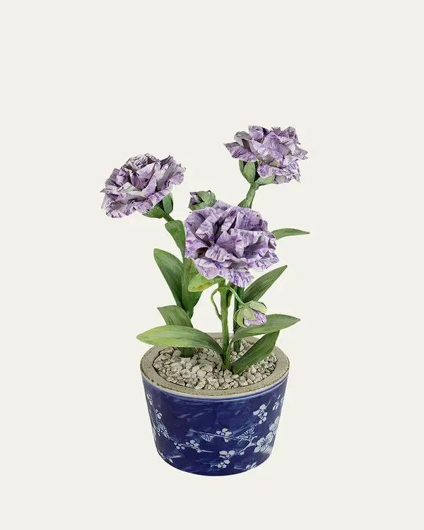 TOMMY MITCHELL Carnation January Birth Flower In Ceramic Pot - Deep Lavender