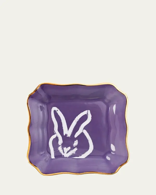 HUNT SLONEM Portrait Plate With Gold Rim - Purple