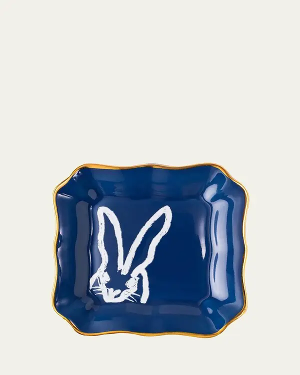 HUNT SLONEM Portrait Plate With Gold Rim - Blue