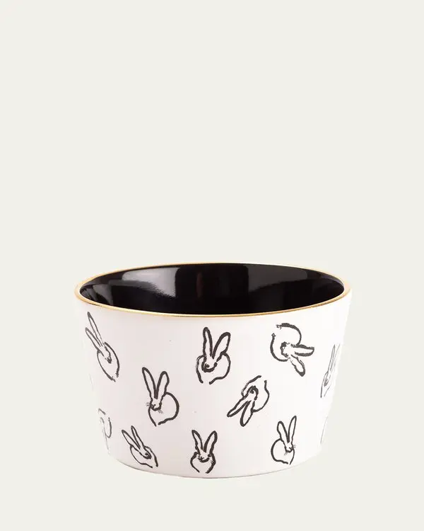 HUNT SLONEM Bunny Bar Bowl White With Black Interior - Black Multi