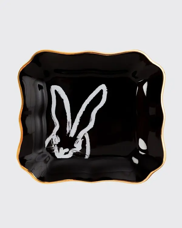 HUNT SLONEM Portrait Plate With Gold Rim - Black