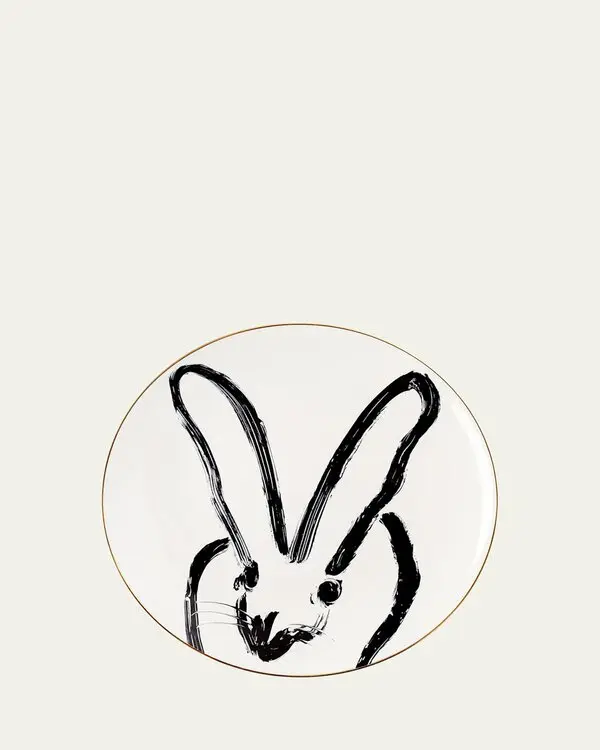 HUNT SLONEM Rabbit Run Dinner Plate With Gold Rim White - White Multi